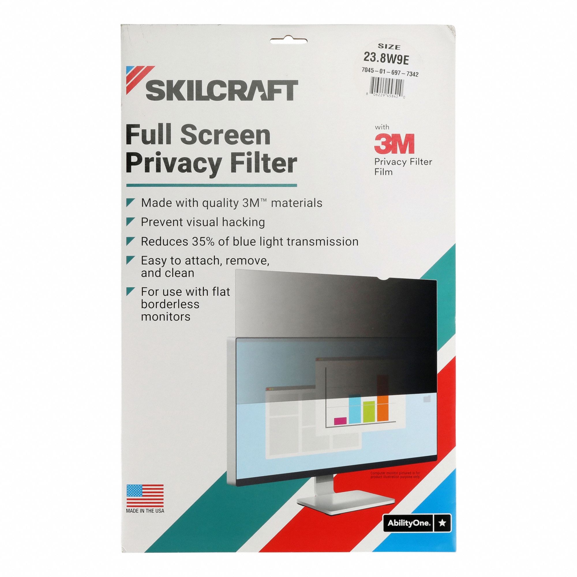 SKILCRAFT, Frameless, For Monitor Size 23 3/4 in, Privacy Filter - 803TC0|7045-01-697-7342 ...