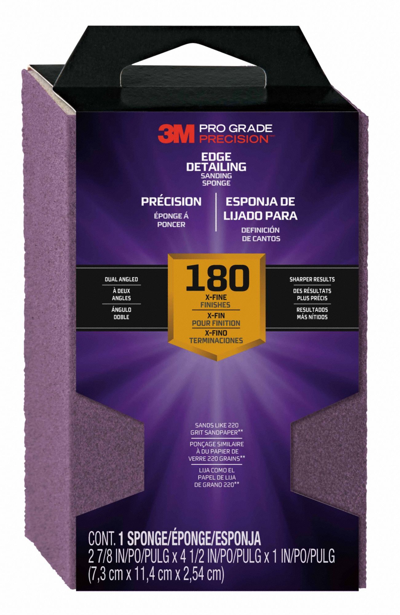 3M, 4 1/2 in W x 2 7/8 in L x 1 in T, Aluminum Oxide, Sanding Sponge ...