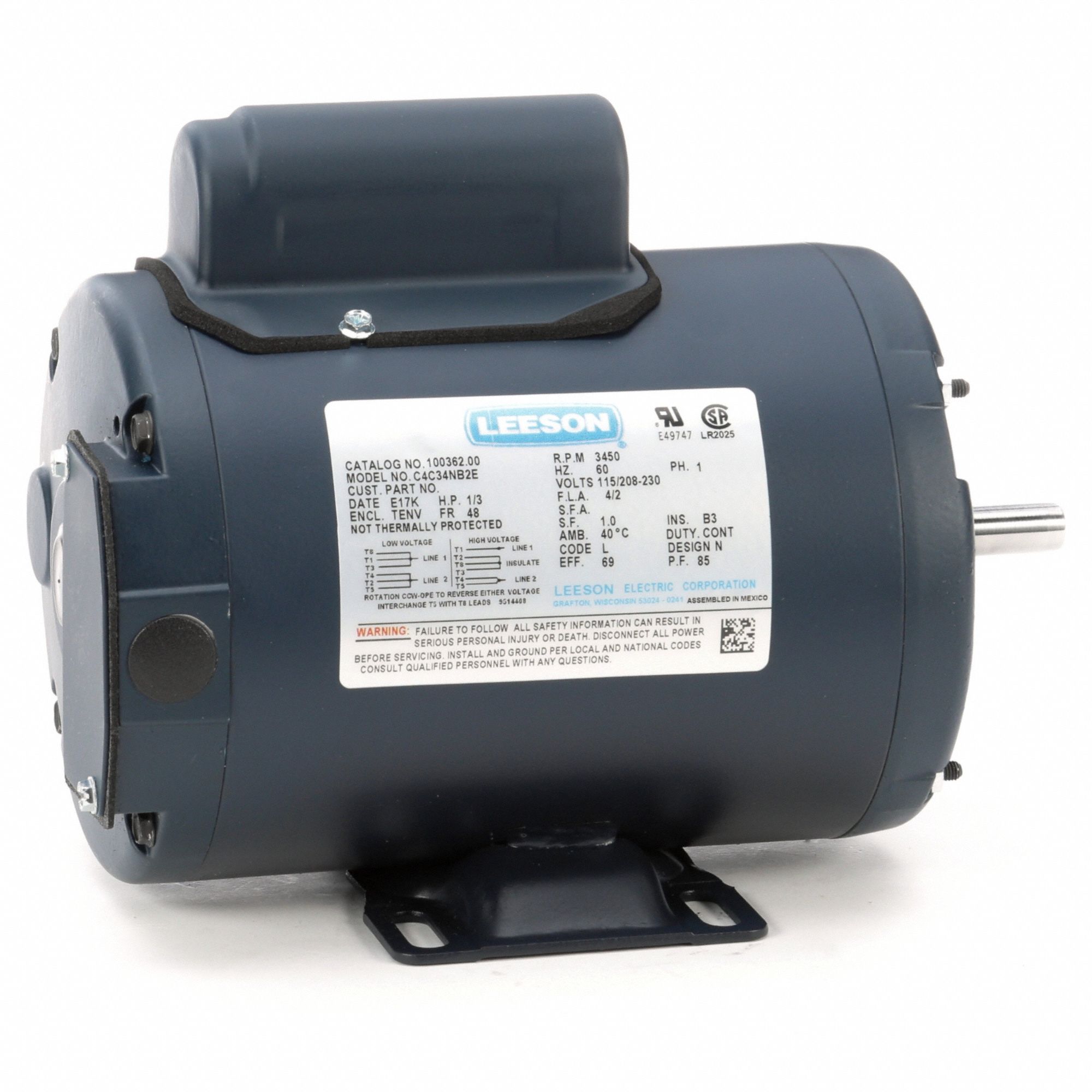 LEESON, Single Phase, 1/3 hp, General Purpose Motor - 807AP7|100362.00 ...
