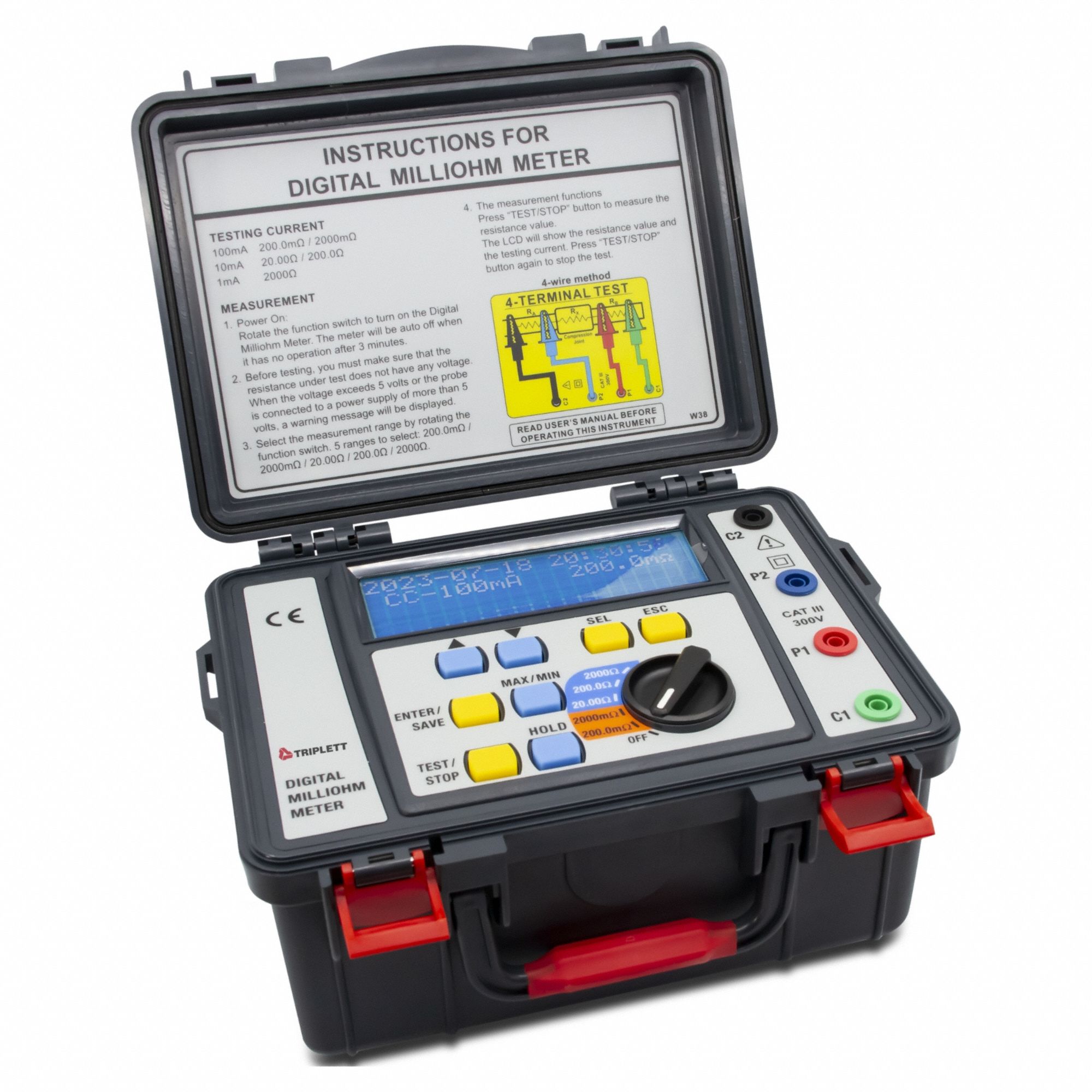 TRIPLETT, CAT III 300V, 2 kiloohm Max Insulation Resist, Milliohm Meter ...