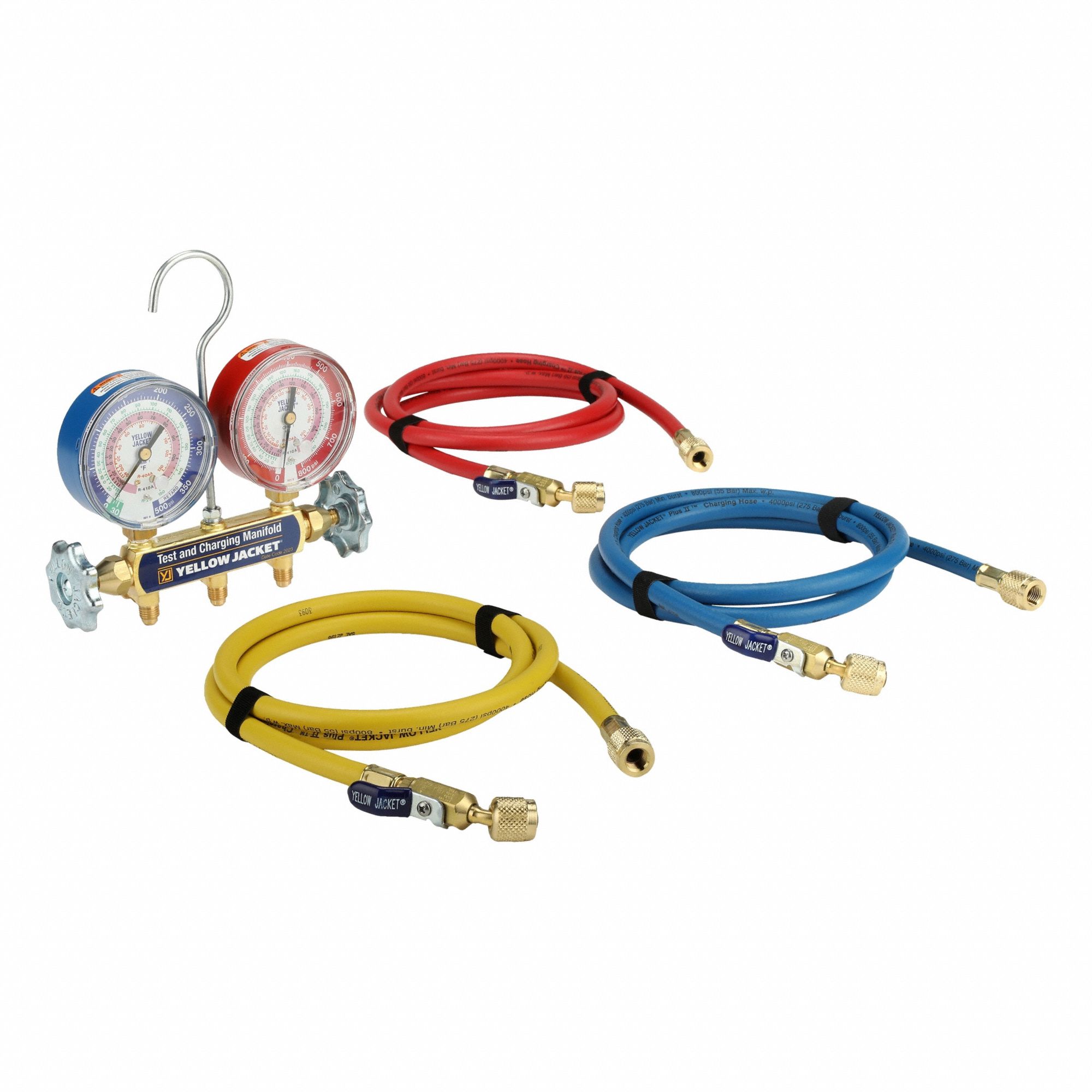YELLOW JACKET, 2 Valves, 1 Hoses, Manifold Gauge - 809K06|42201 - Grainger