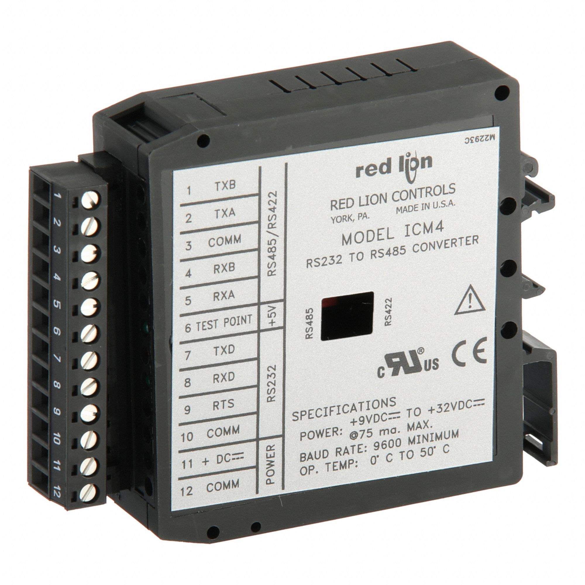 RED LION, Selectable Baud Rates, DIN Rail Mounting, Serial Converter ...