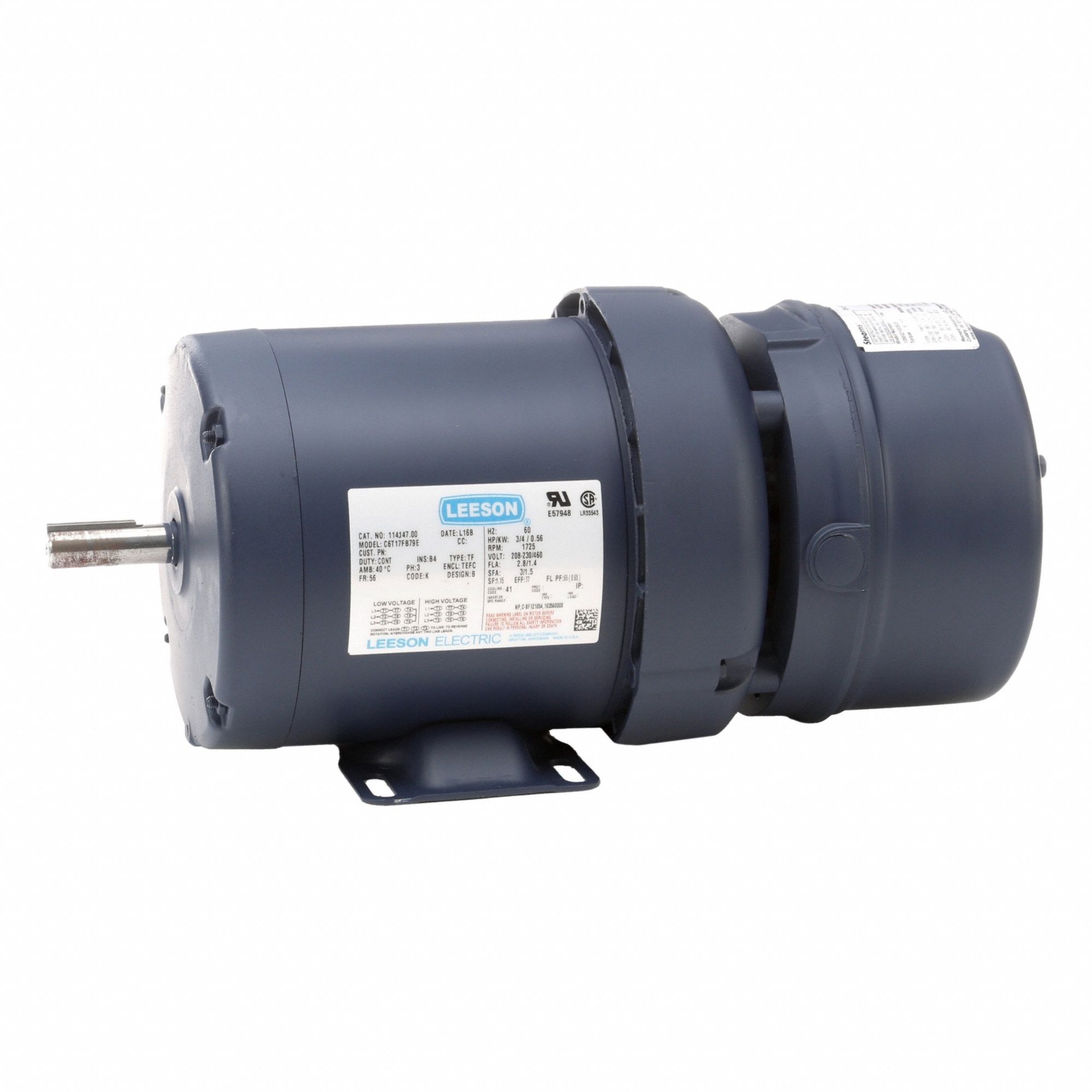 LEESON, Totally Enclosed Fan Cooled, 3/4 hp Horsepower, Brake Motor ...