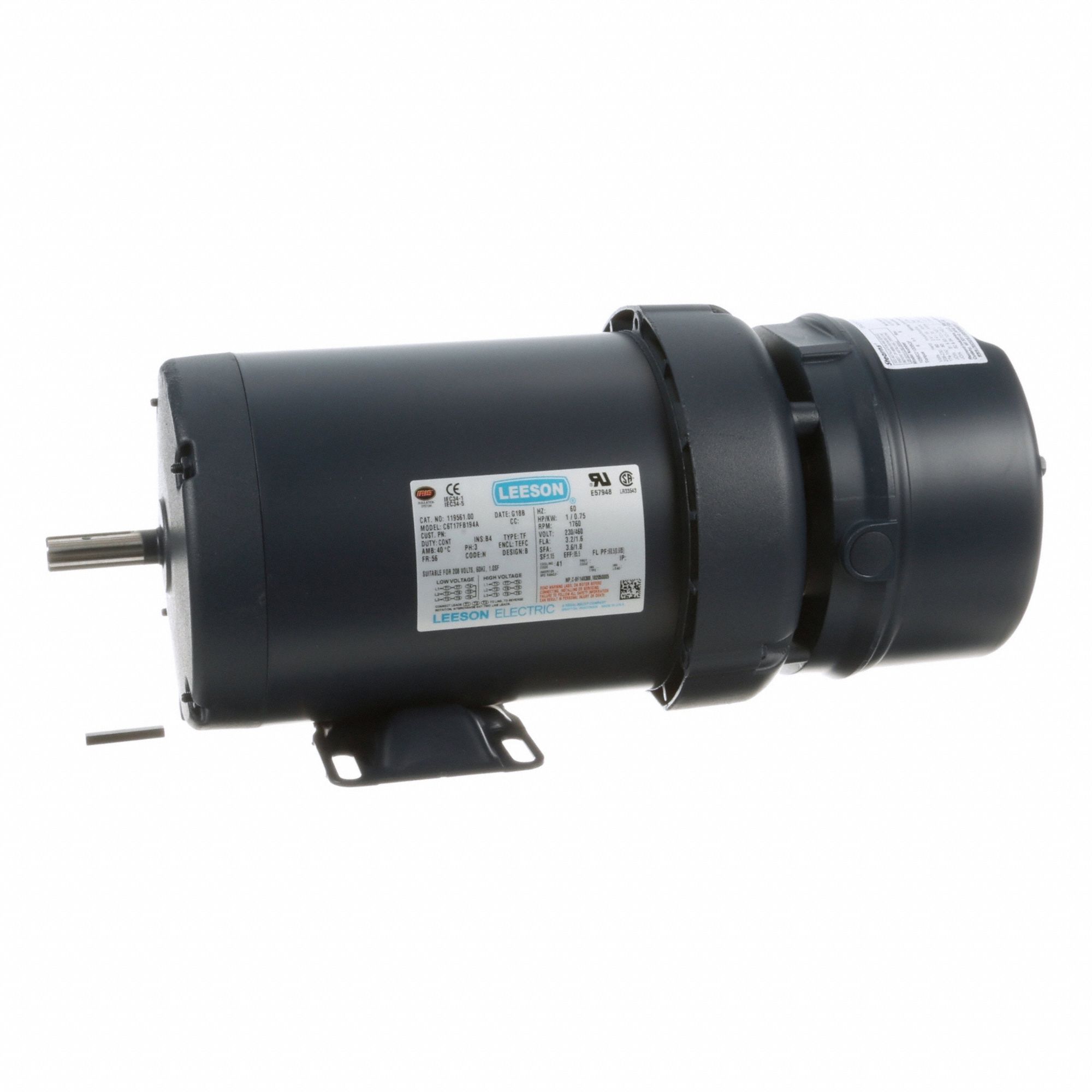 LEESON, Totally Enclosed Fan Cooled, 1 hp Horsepower, Brake Motor ...