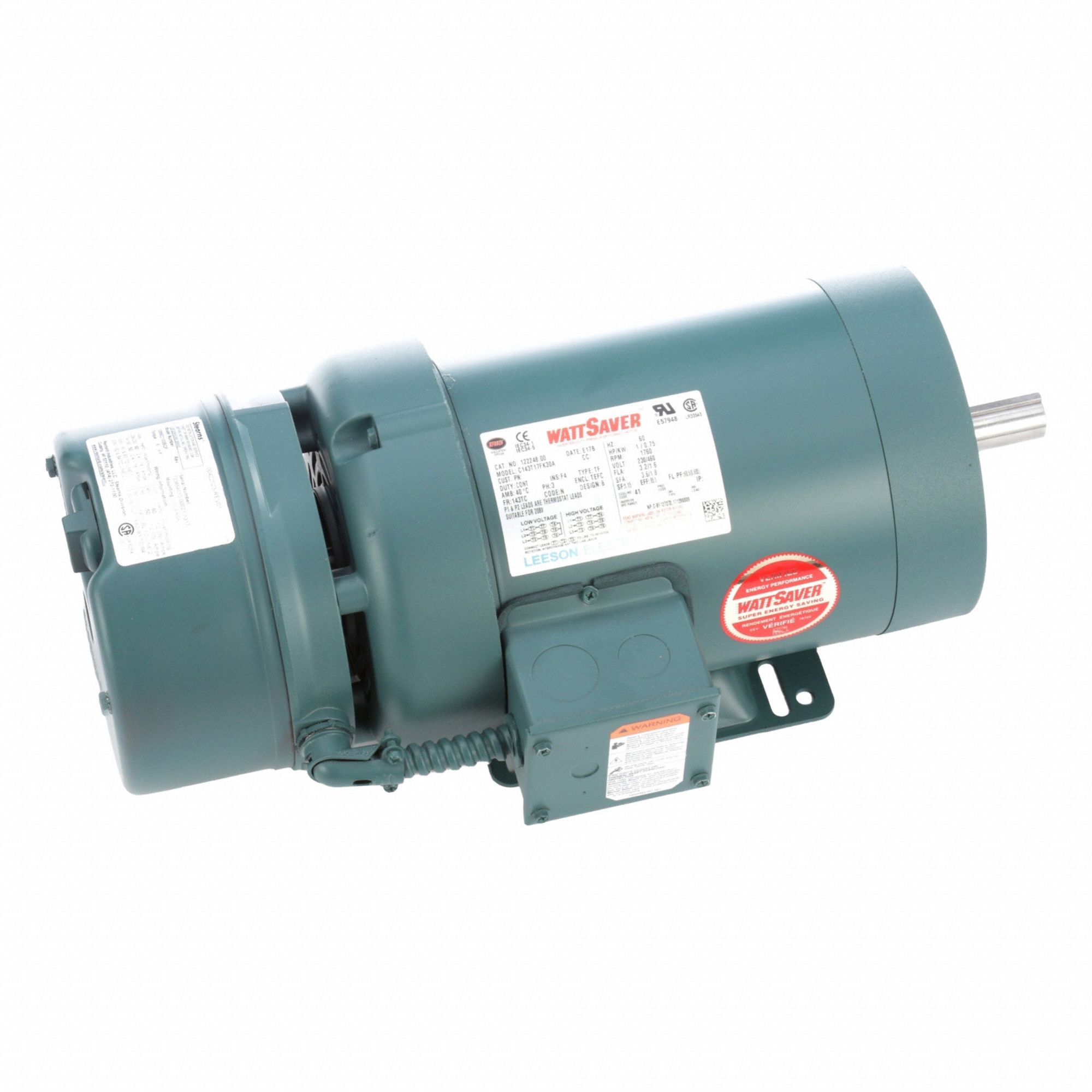 LEESON, Totally Enclosed Fan Cooled, 1 hp Horsepower, Brake Motor ...