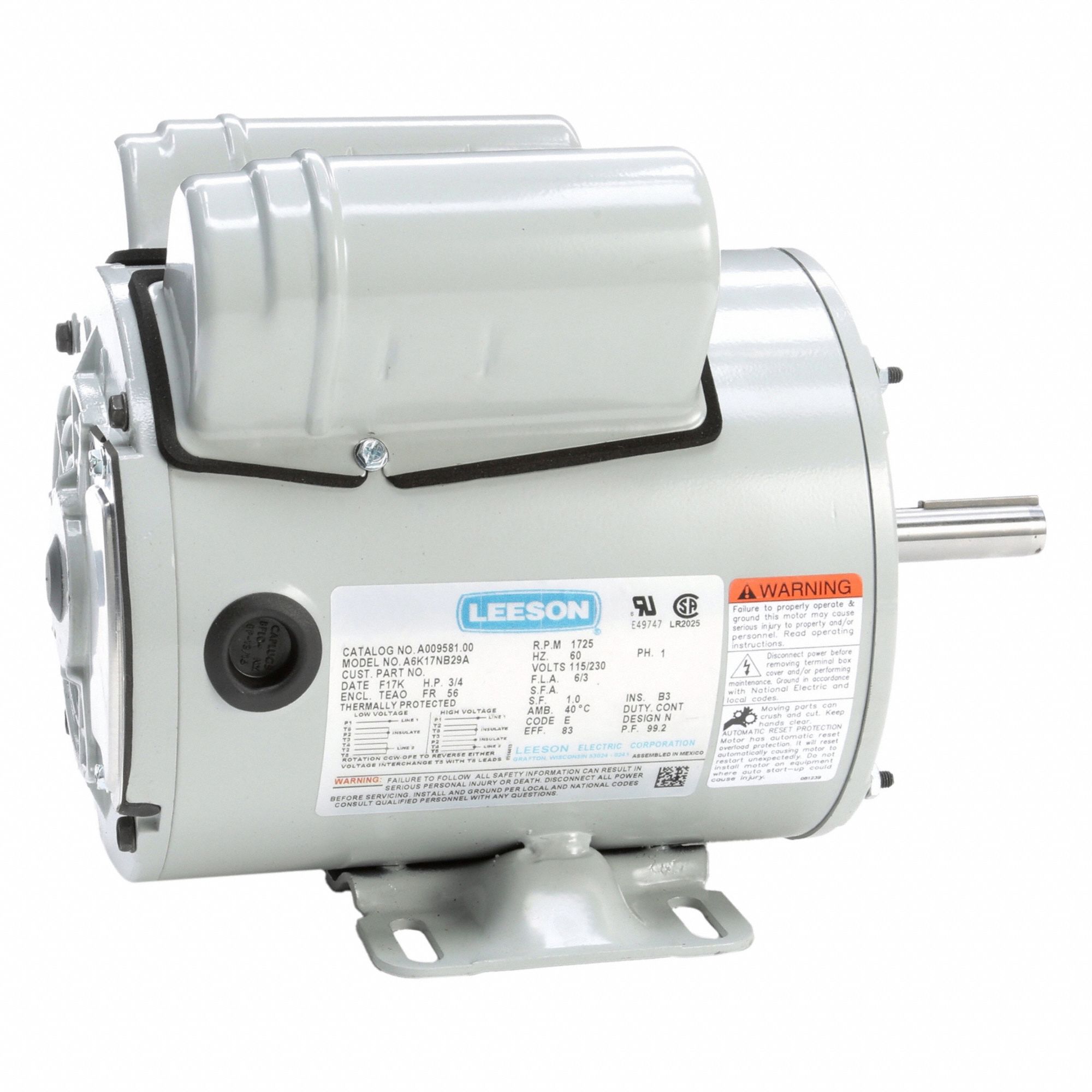 LEESON, Single Phase, Rigid Base, Farm Duty Motor - 820HK2|A009581.00 ...