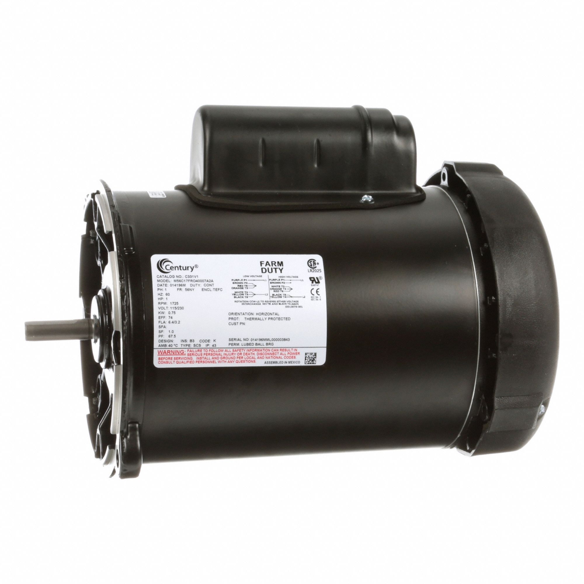 CENTURY, Single Phase, C-Face, Farm Duty Motor - 820HL6|C331V1 - Grainger