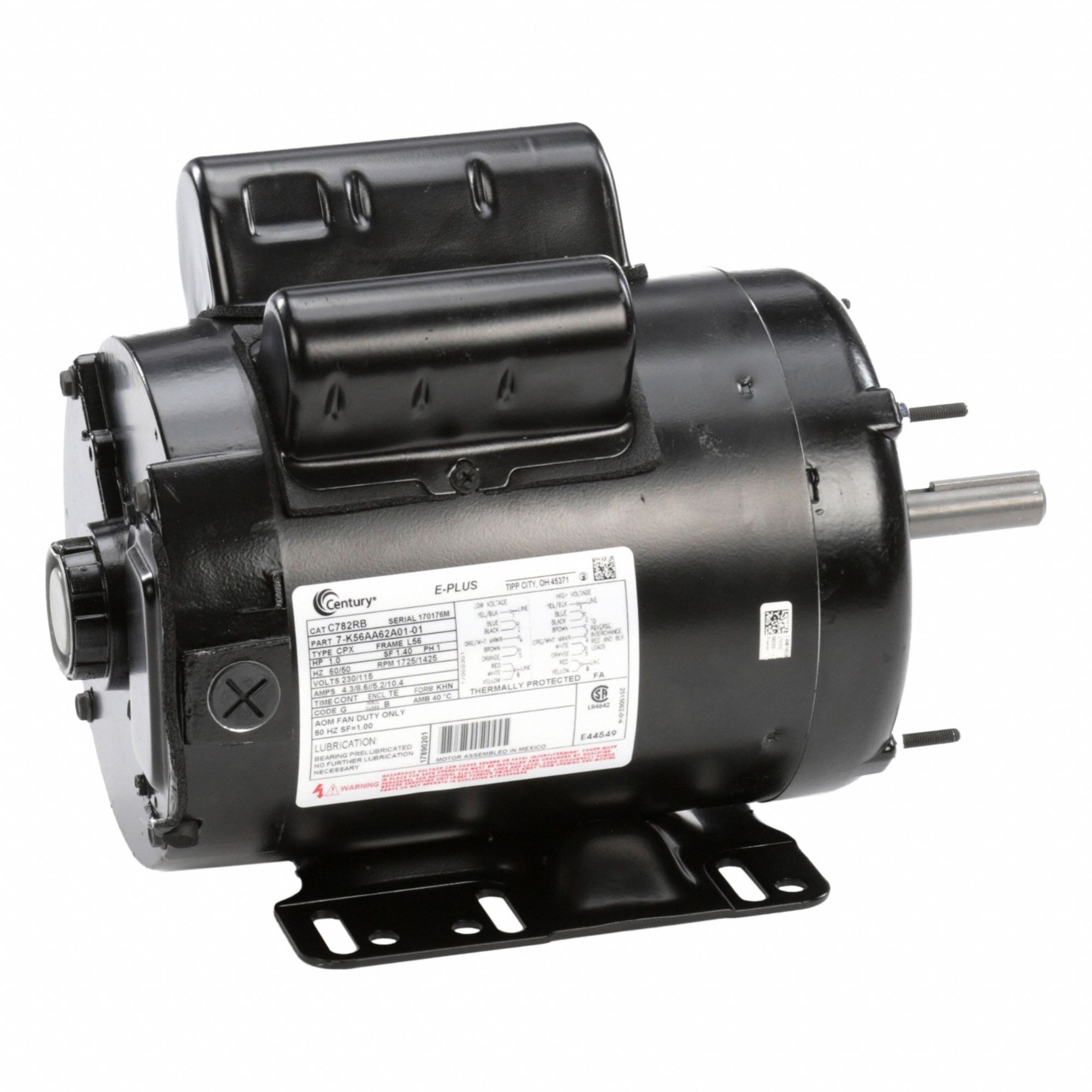 CENTURY, Single Phase, Rigid Base, Farm Duty Motor - 820HL9|C782RB ...