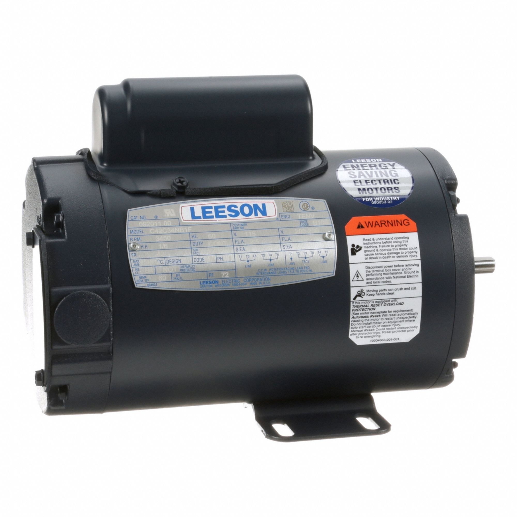 LEESON, Single Phase, 1/6 hp, General Purpose Motor - 820HM6|092011.00 ...