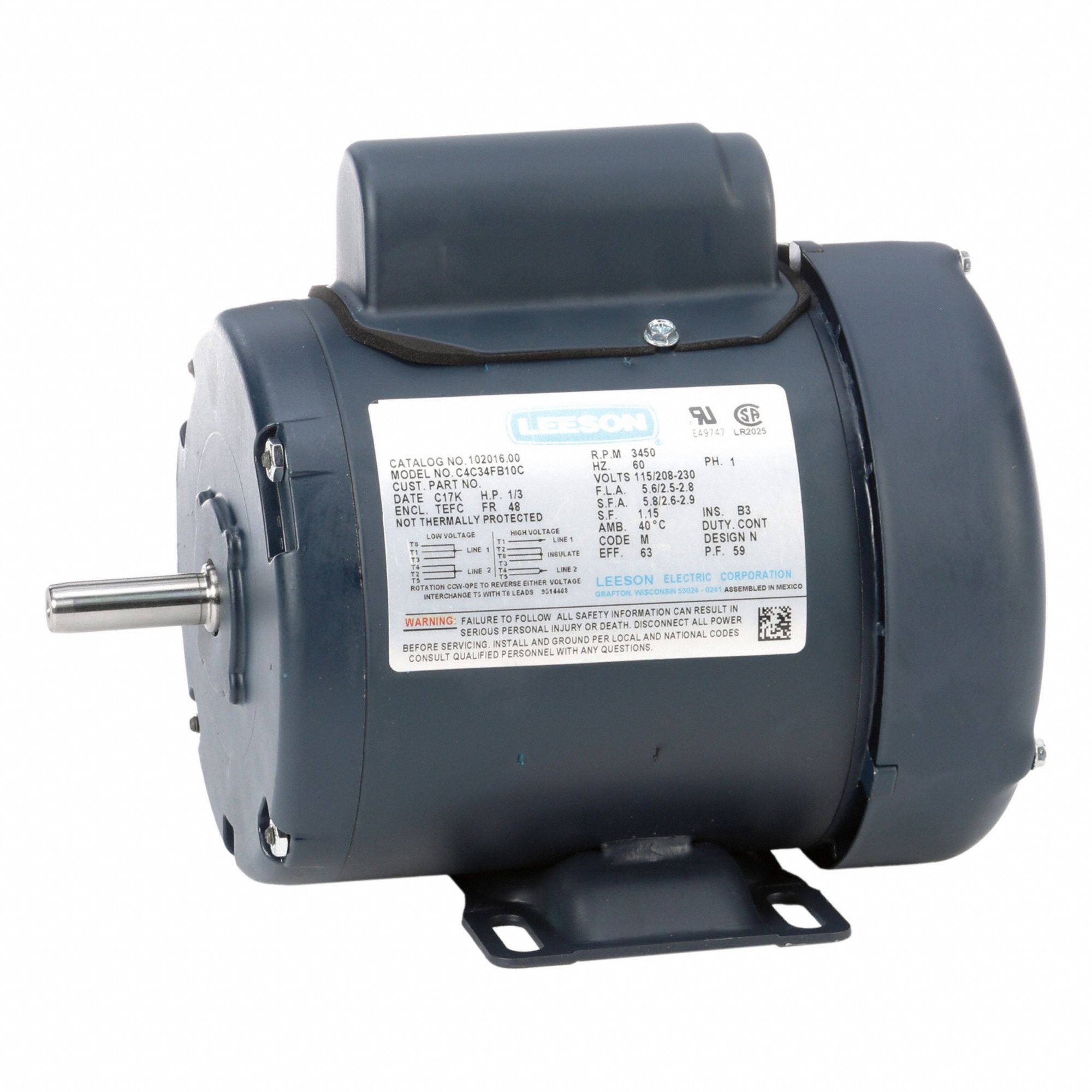 LEESON, Single Phase, 1/3 hp, General Purpose Motor - 820HN3|102016.00 ...