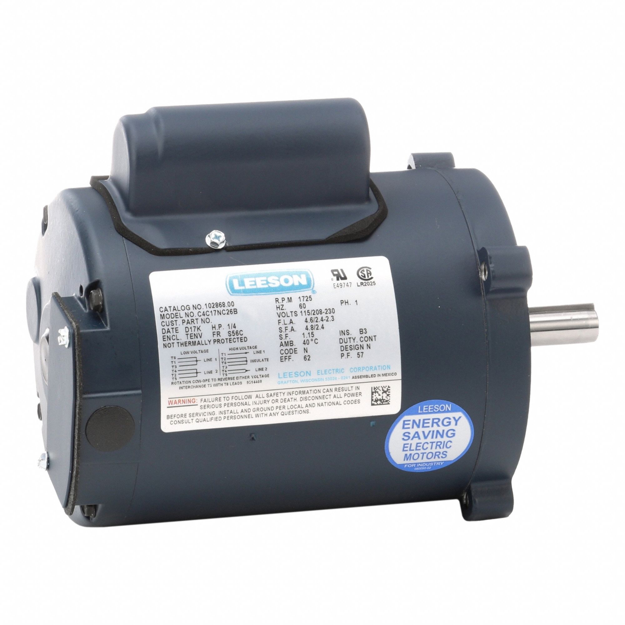 LEESON, Single Phase, 1/4 hp, General Purpose Motor - 820HN5|102868.00 ...