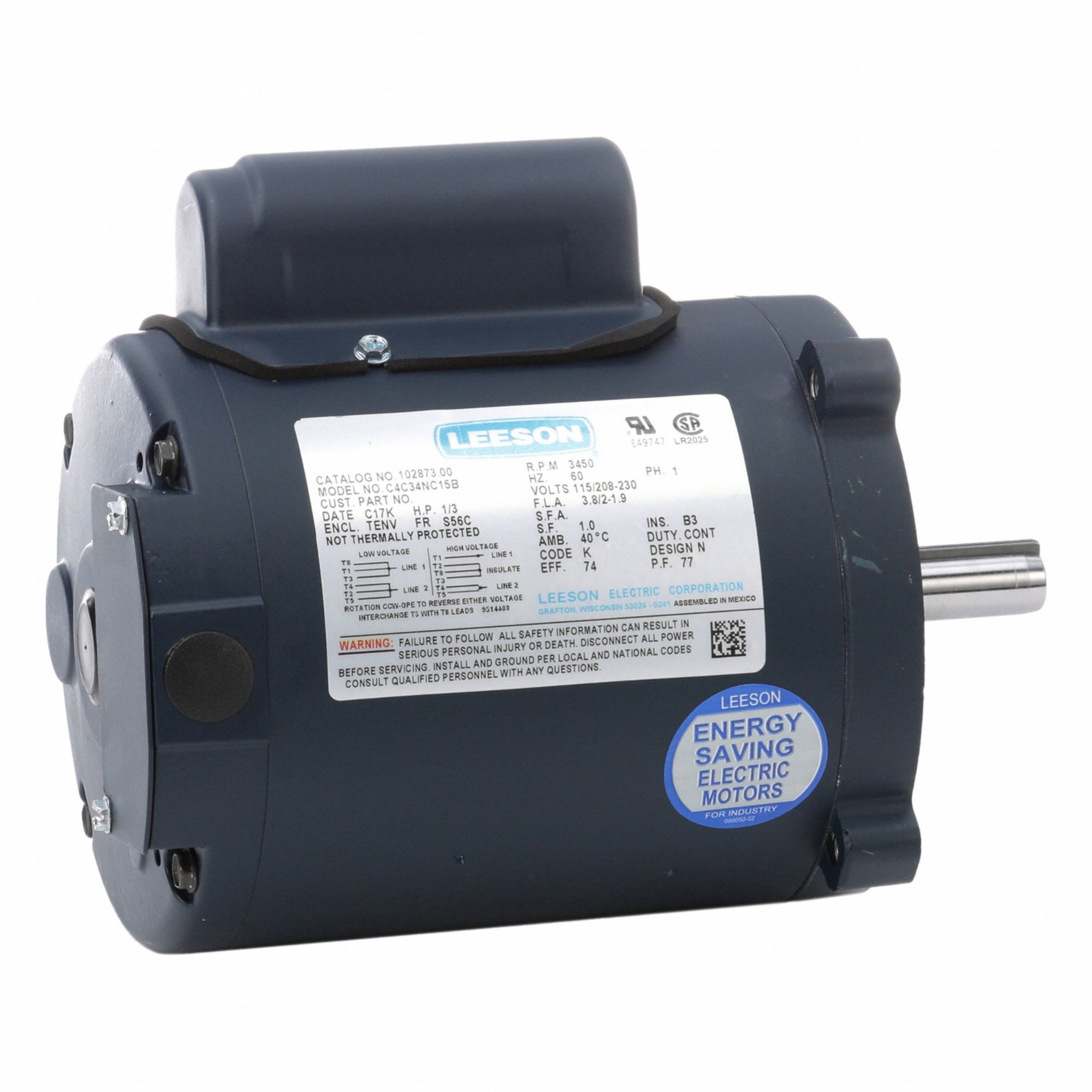 LEESON, Single Phase, 1/3 hp, General Purpose Motor - 820HN8|102873.00 - Grainger