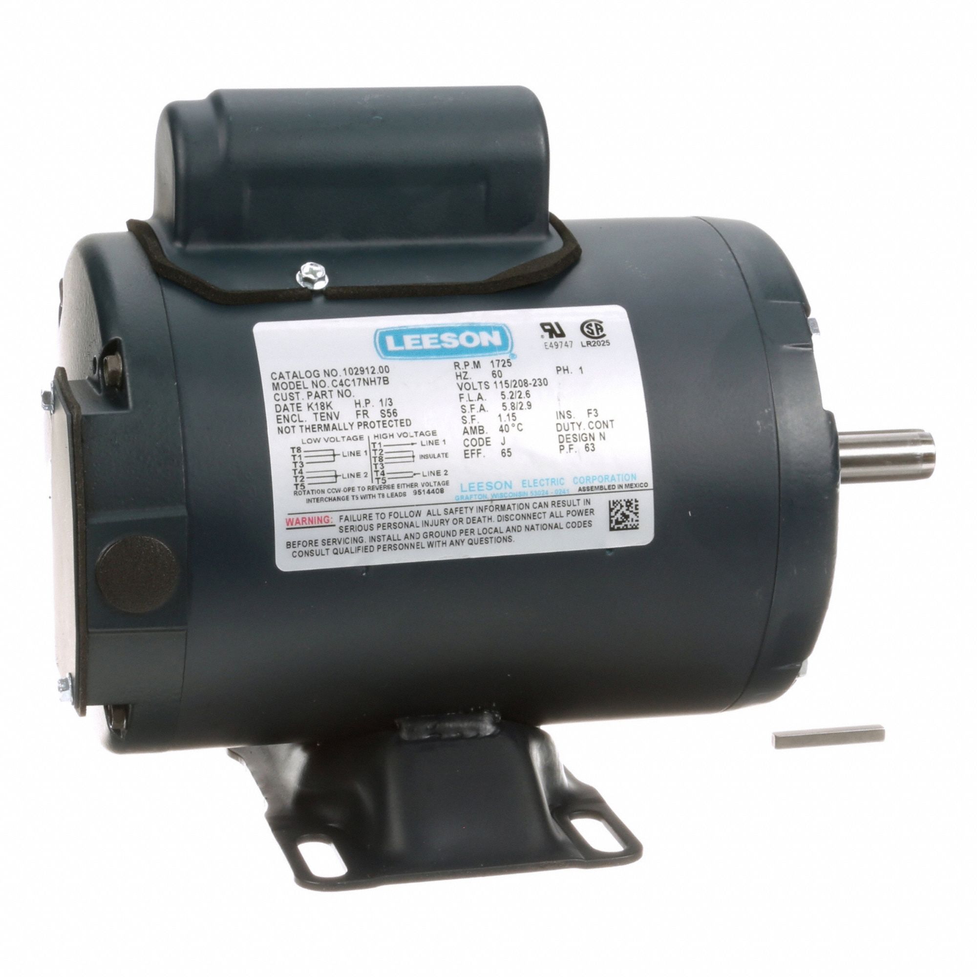 LEESON, Single Phase, 1/3 hp, General Purpose Motor - 820HN9|102912.00 ...