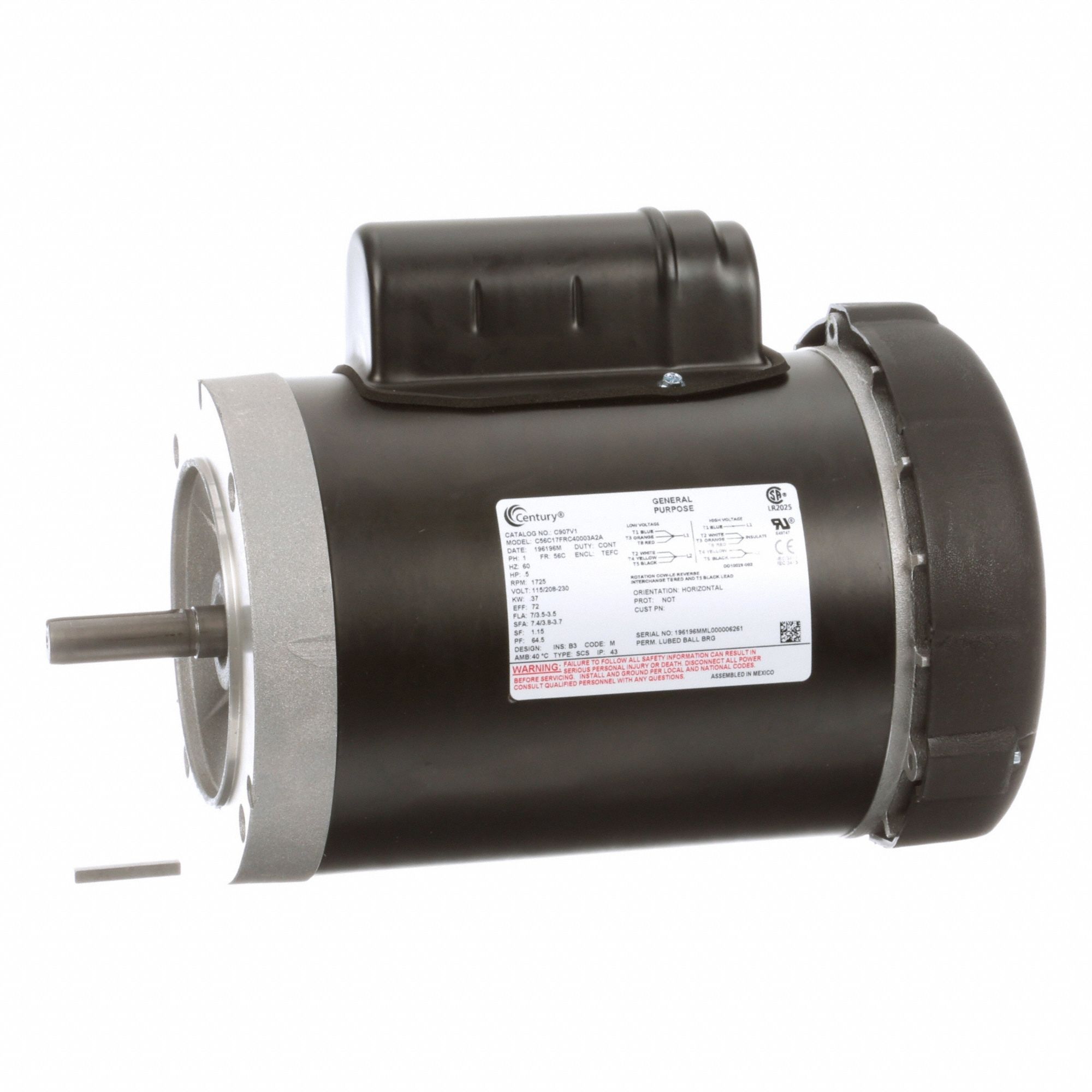 CENTURY, Single Phase, 1/2 hp, General Purpose Motor - 820HZ8|C907V1 ...