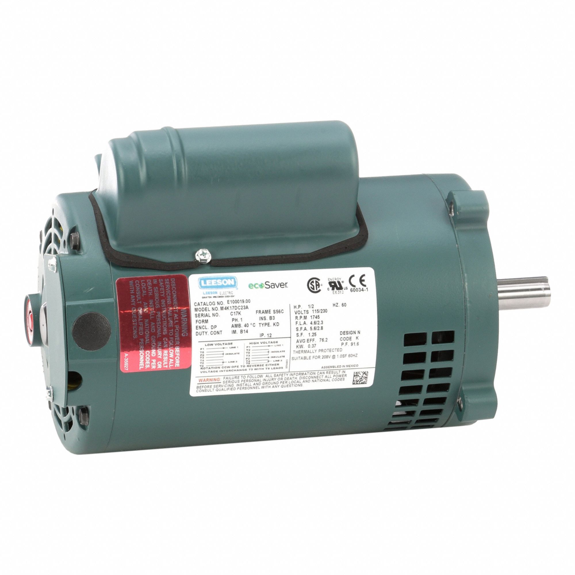 LEESON, Single Phase, 1/2 hp, General Purpose Motor - 820J02|E100019.00 ...