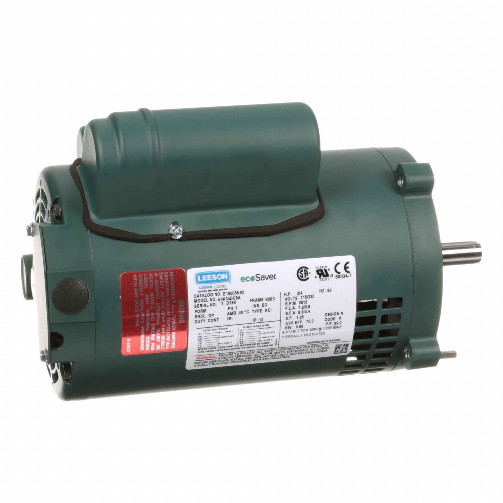 LEESON, Single Phase, 3/4 hp, General Purpose Motor - 820J03|E100055.00 ...