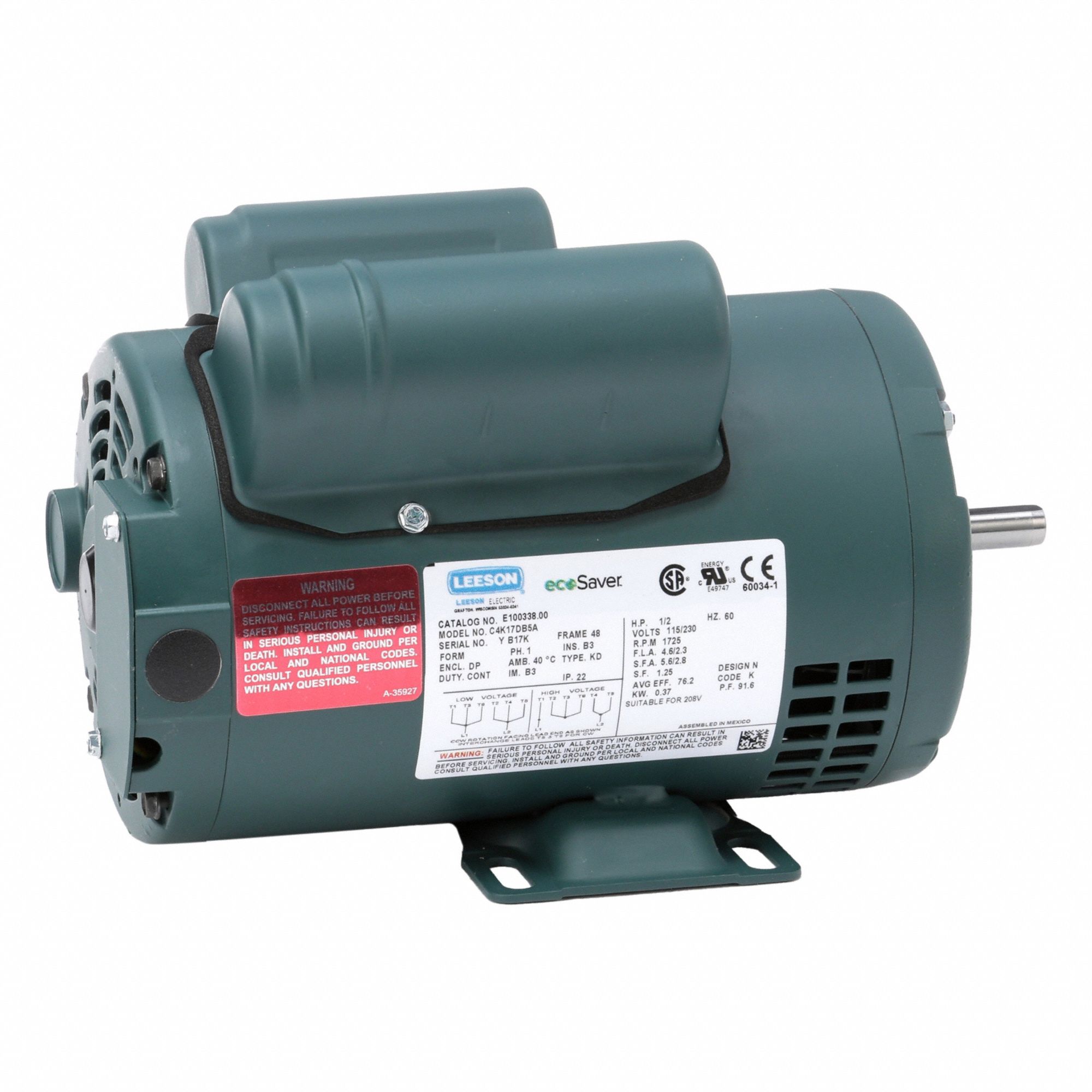 LEESON, Single Phase, 1/2 hp, General Purpose Motor - 820J04|E100338.00 ...