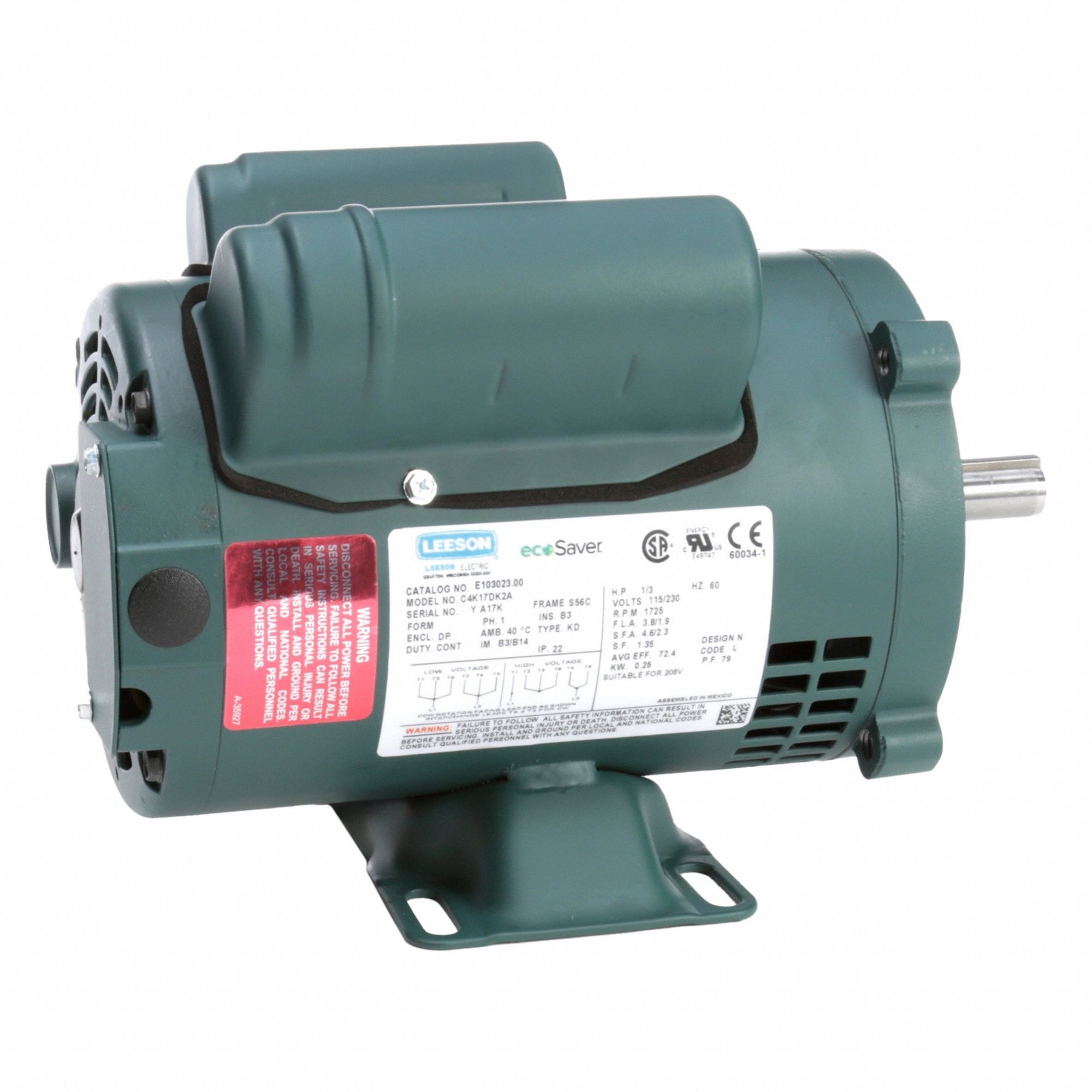 LEESON, Single Phase, 1/3 hp, General Purpose Motor - 820J05|E103023.00 ...
