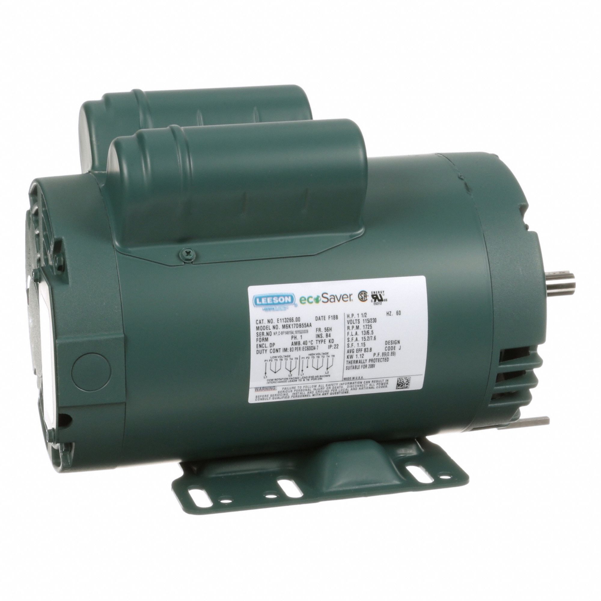 LEESON, Single Phase, 1 1/2 hp, General Purpose Motor - 820J06|E113266 ...