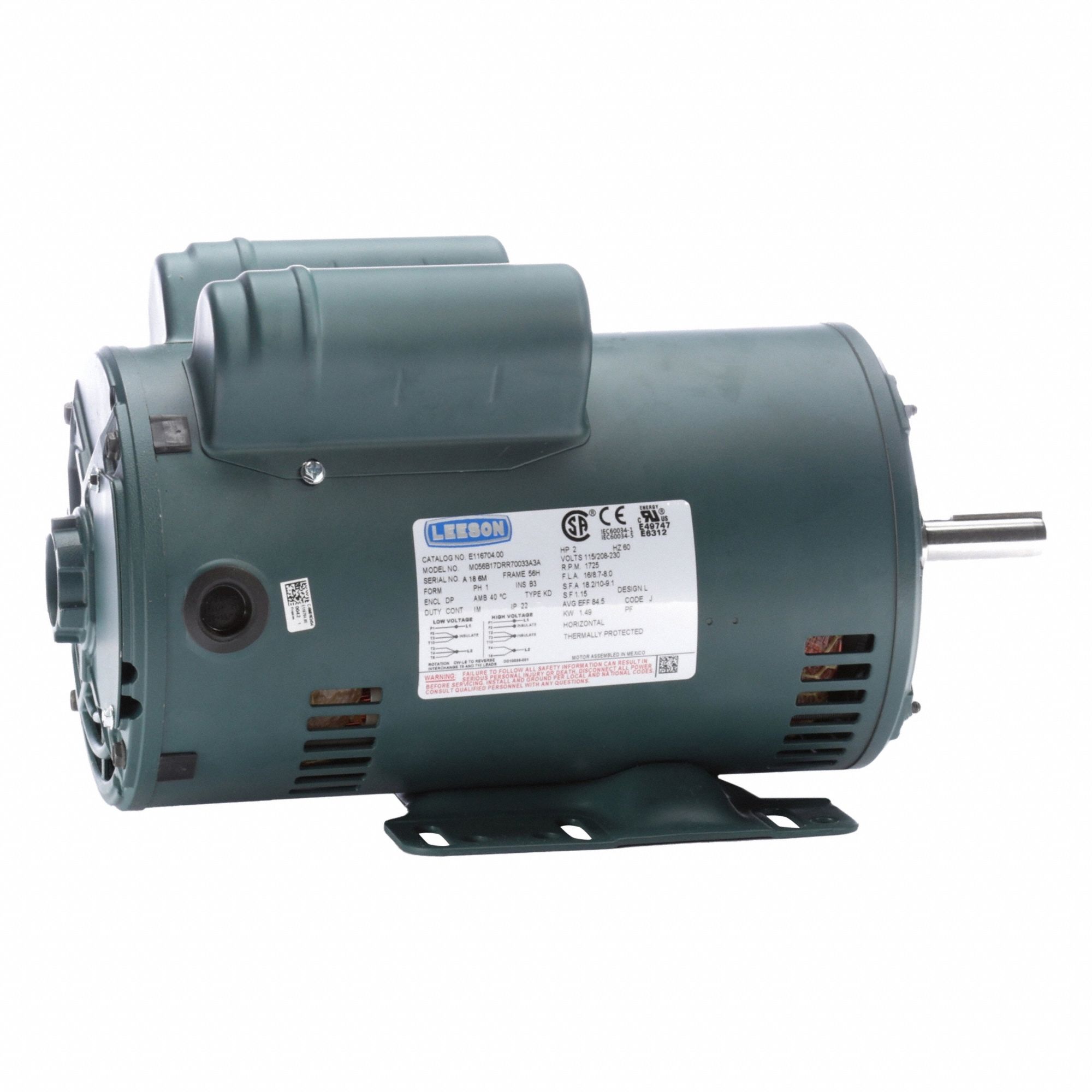 LEESON, Single Phase, 2 hp, General Purpose Motor - 820J13|E116704.00 ...