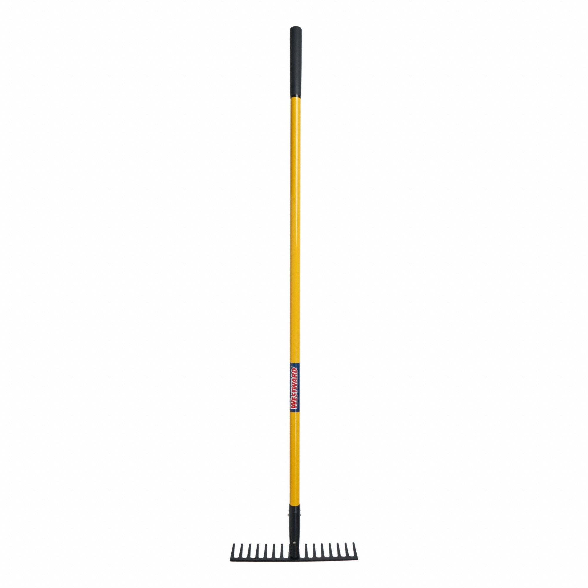 WESTWARD, Steel, Fiberglass Handle, Level Head Rake, 16 Steel Tines ...