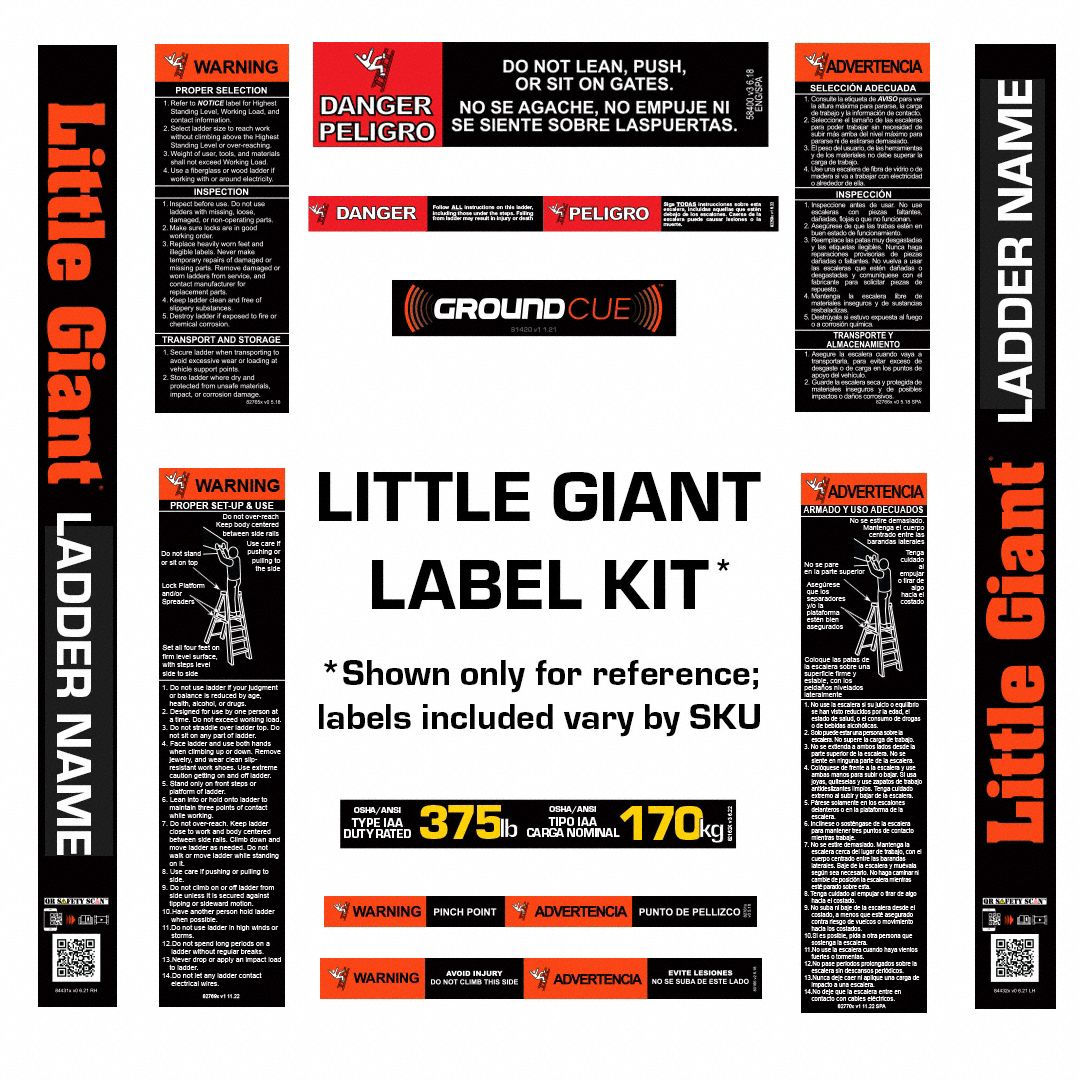 LITTLE GIANT, For Stepladders, 9 Labels, Ladder Label Kit - 824WD7 ...
