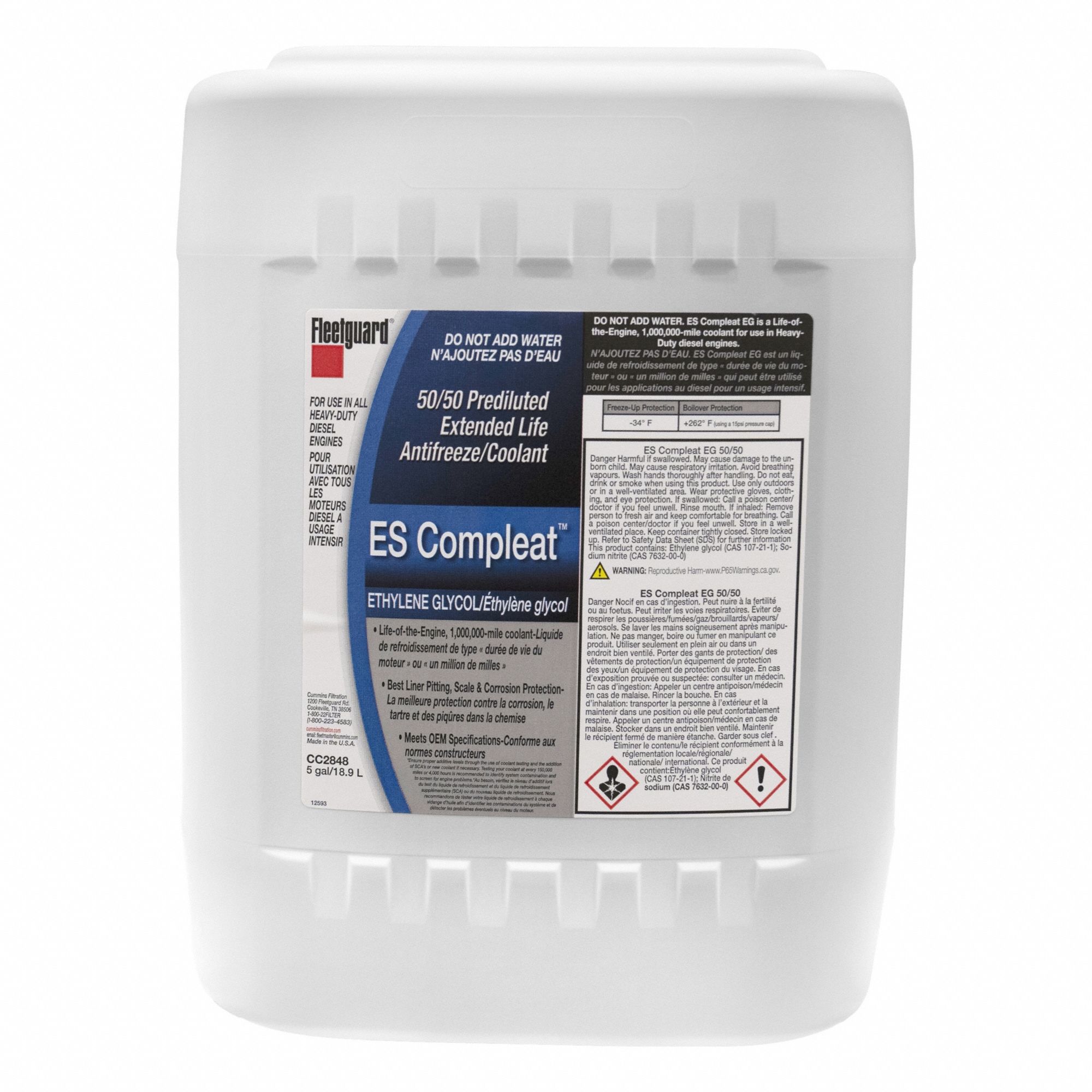 FLEETGUARD, Pre-Diluted 50/50, 5 gal Container Size, Coolant - 832G79 ...