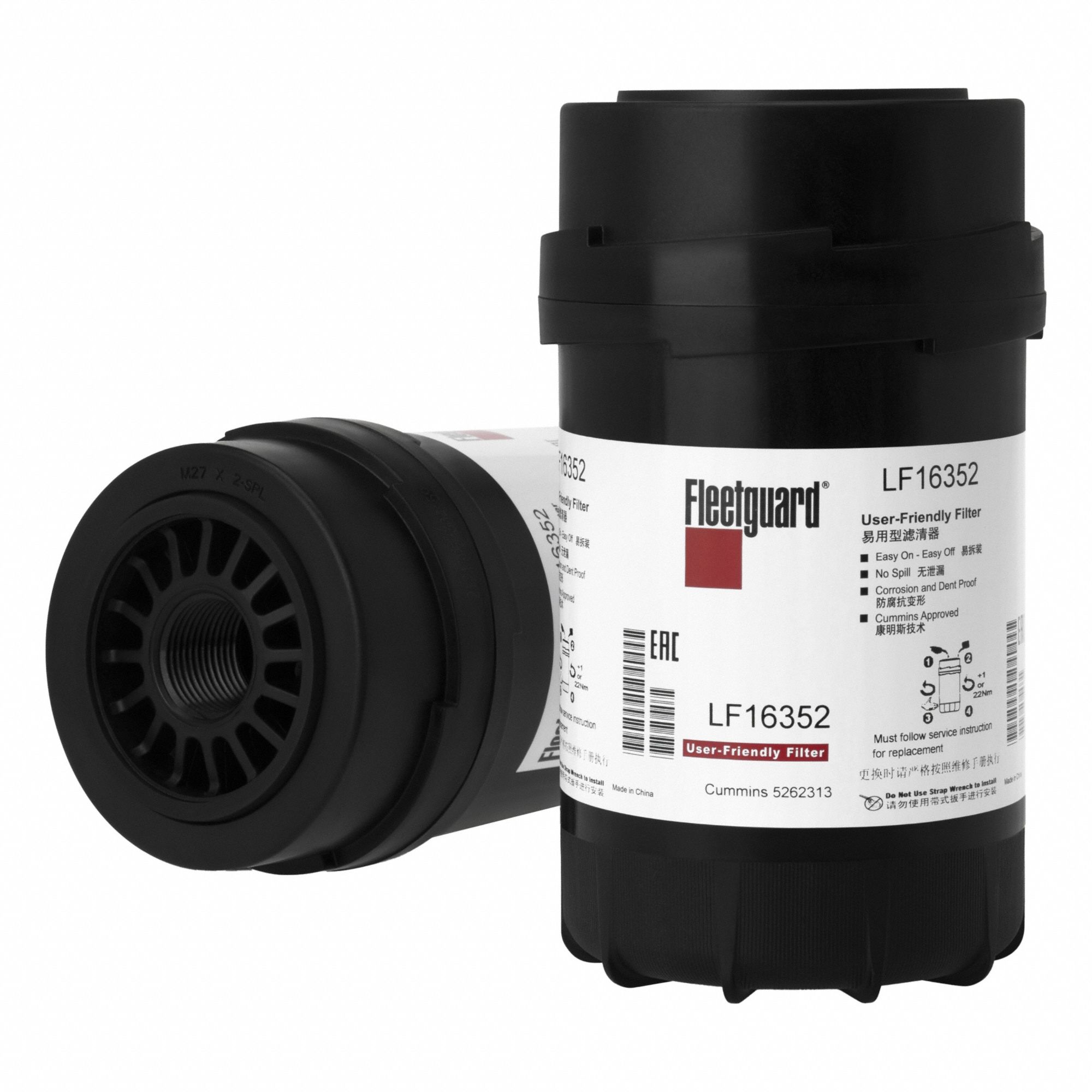 FLEETGUARD, M27 x 2 Thread Size, 8 3/16 in Overall Ht, Mach Cellulose ...