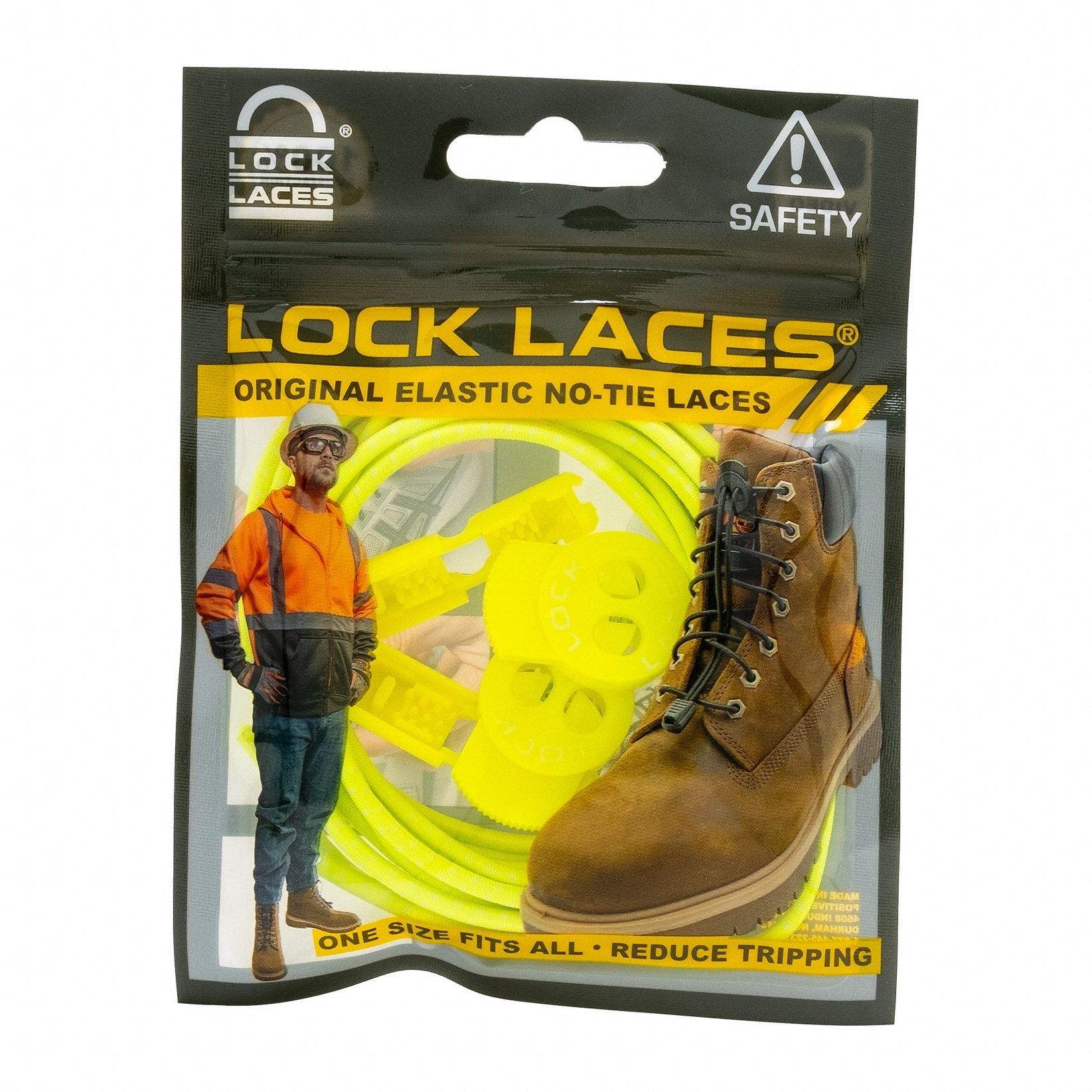 LOCK LACES, Neon Yellow, Any Size Boot or Shoe, Safety Boot Laces ...