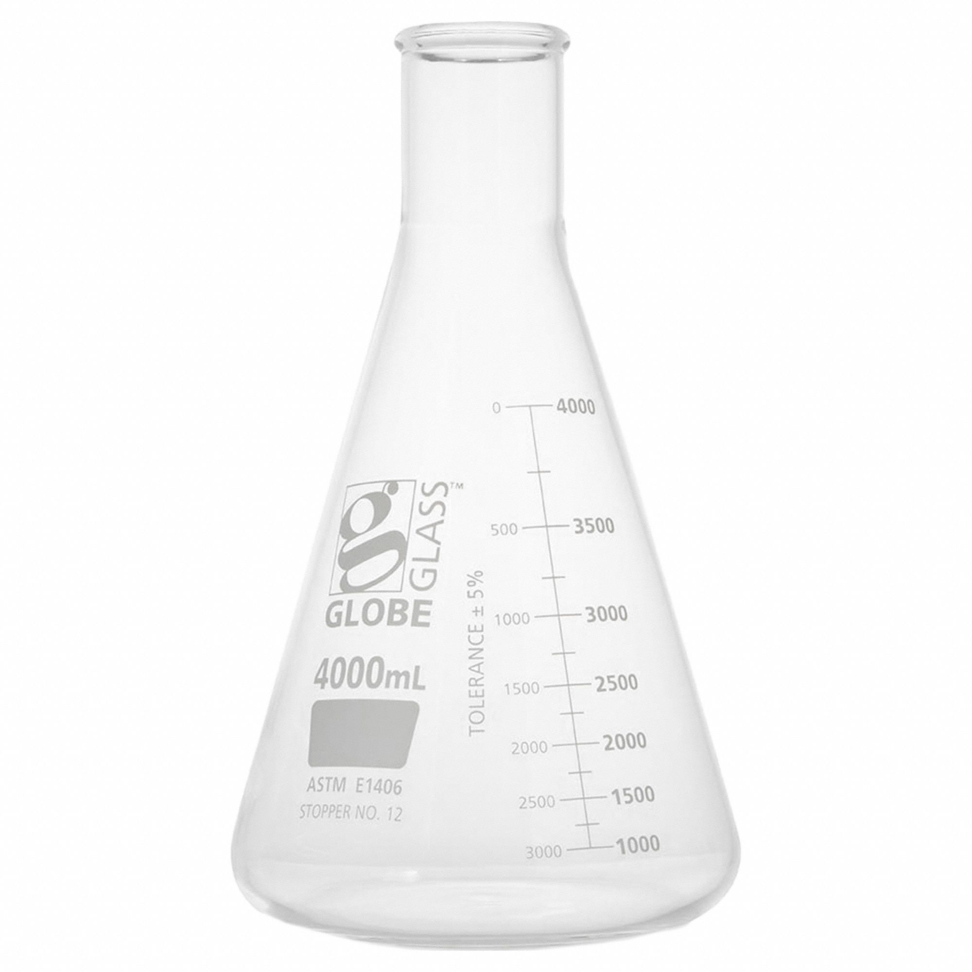 Borosilicate Glass, 4 L Capacity - mL, Erlenmeyer Flask - 811GF8 ...