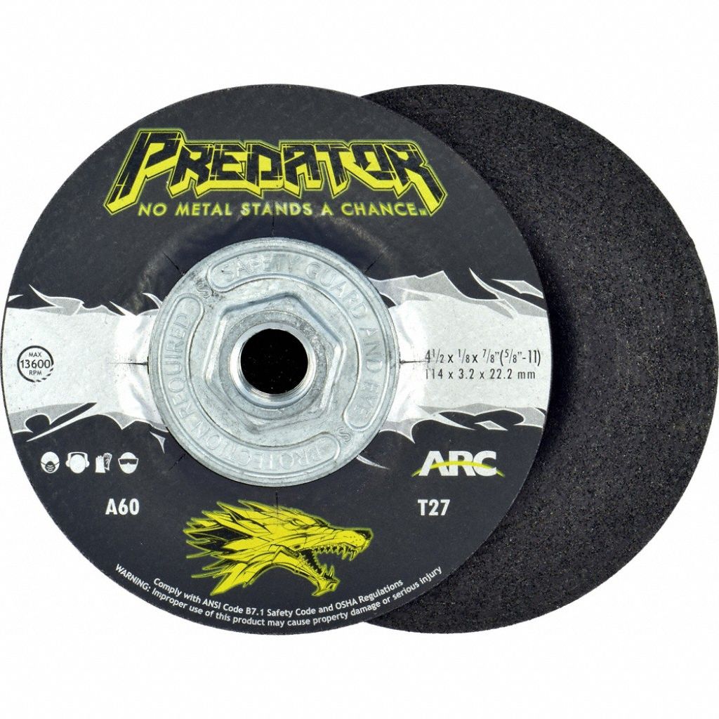 ARC ABRASIVES, Type 27, 4 1/2 in x 5/8"-11, Depressed Center Grinding ...
