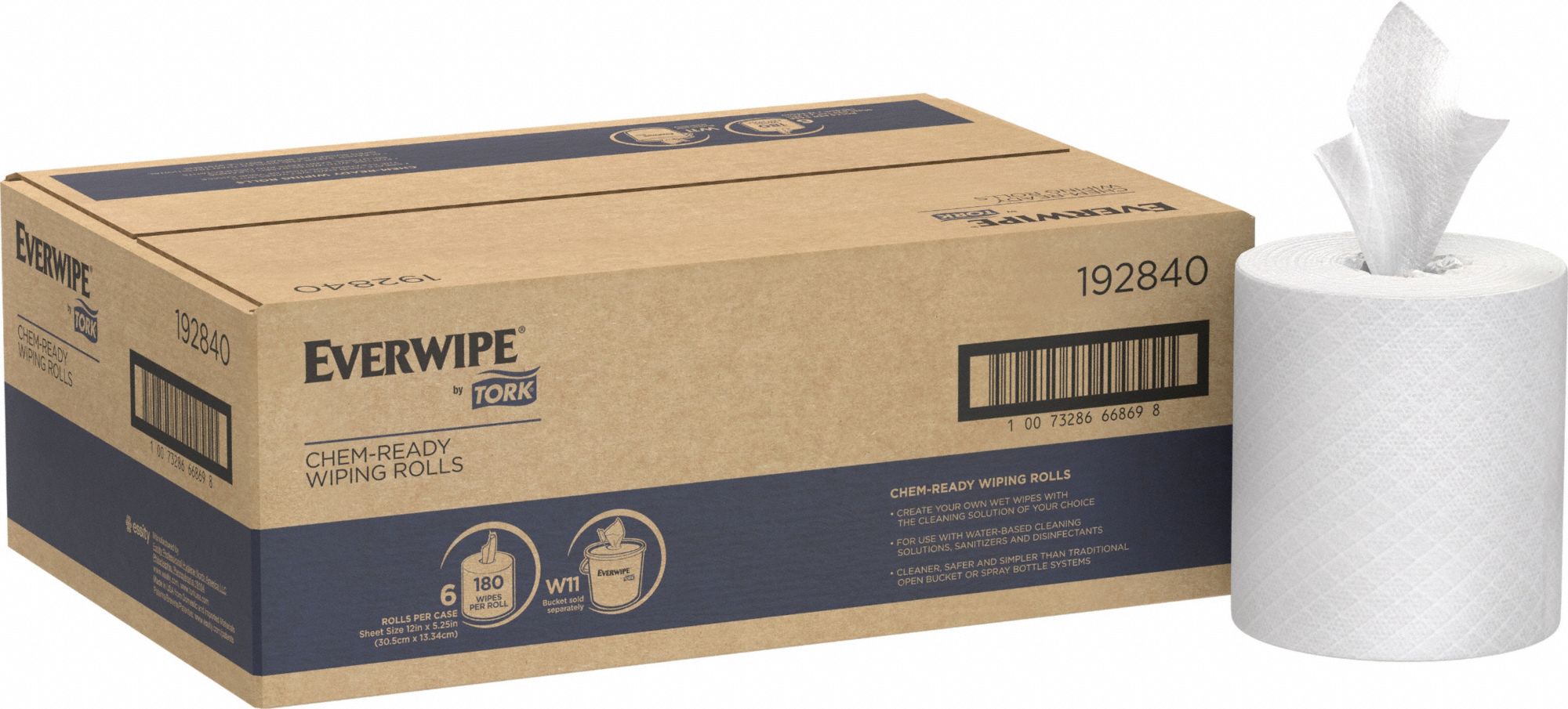 TORK, Everwipe®, 12 in x 5 1/4 in Sheet Size, Dry Wipe Roll - 848A06 ...