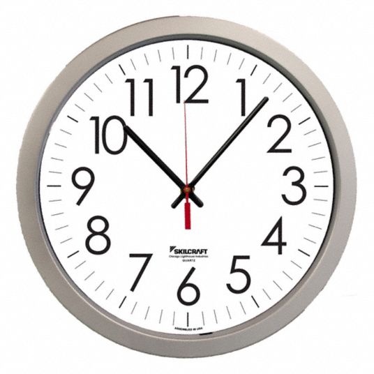 Wall Clock,QRTZ,Silver, 14.5" - Grainger