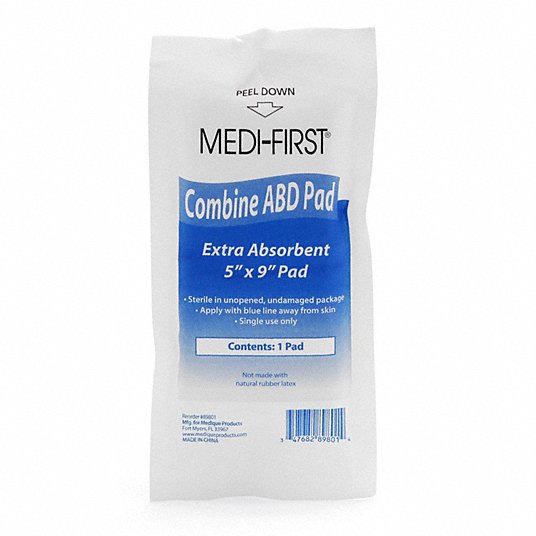 MEDI-FIRST, 9 in Dressing Lg, 5 in Dressing Wd, Trauma Dressing - 3PWT2 ... MEDI-FIRST, 9 in Dressing Lg, 5 in Dressing Wd, Trauma Dressing - 3PWT2 ...