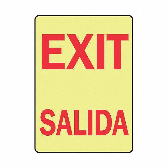 Vinyl, Spanish-Bilingual Exit Sign, 7" Width, 10" Height, Double-Sided ...