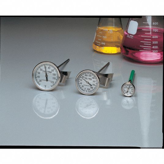 TEL-TRU Laboratory Dial Thermometer, 0° to 220°F, NSF Rated Yes, Stem ...