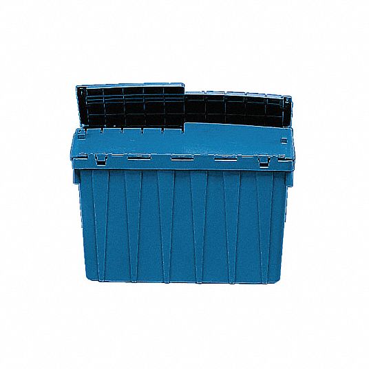 Attached Lid Container, Blue, 9 7/8 inH x 21 7/8 inL x 15 1/4 inW, 1EA ...