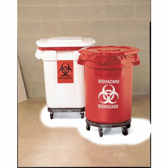 RUBBERMAID COMMERCIAL PRODUCTS Biohazard Waste Can, 32 gal, Red, Red ...