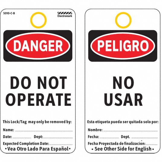 ELECTROMARK, Danger, Do Not Operate, Danger Bilingual Tag - 8AA69 ...