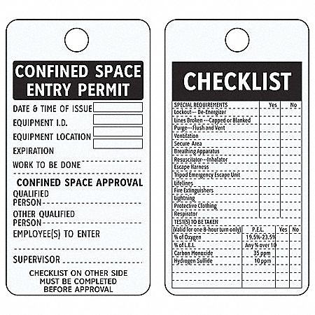 White, 25, Confined Space Tag - 8AC96|5517C - Grainger