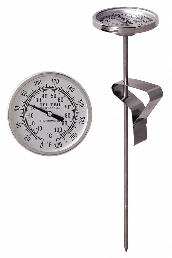TEL-TRU Laboratory Dial Thermometer: 2 in Dial Dia, 8 in Stem Lg, NSF ...