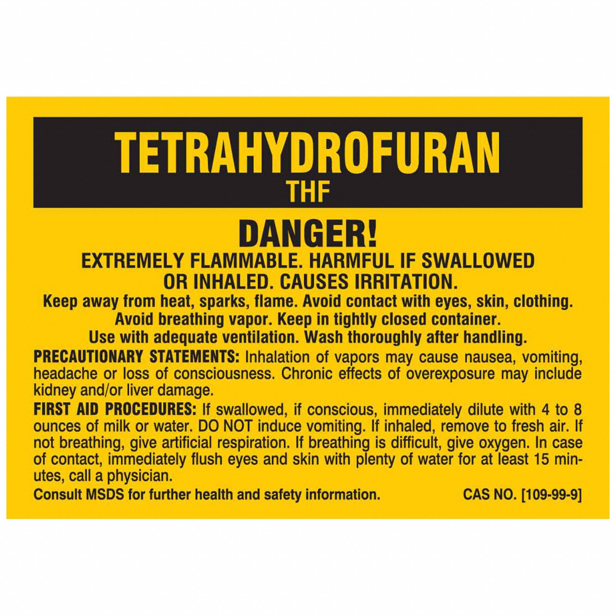 Tetrahydrofuran, 3 1/2 in Ht, Label - 8AEF8|24210QLS - Grainger