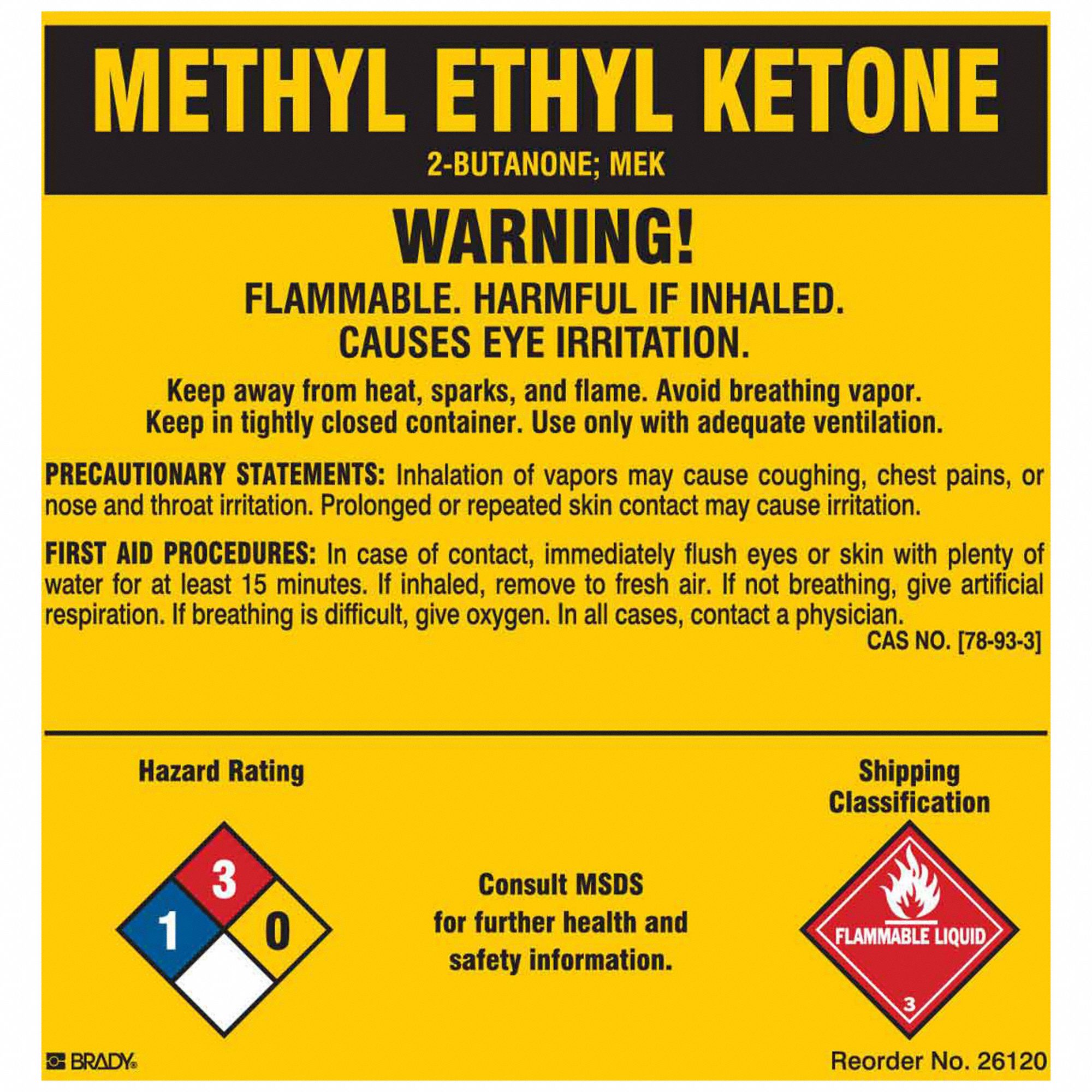 Methyl Ethyl Ketone, Polyester, Label - 8AG10|26120LS - Grainger