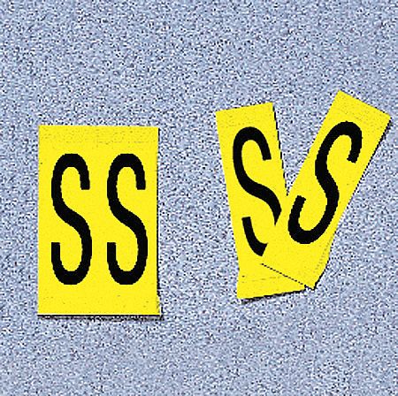 Letter Label, S, Yellow, 4 in Character Height, 25 PK - Grainger
