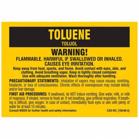 Toluene, 3 1/2 in Ht, NFPA Label - 8AY60|7318QLS - Grainger