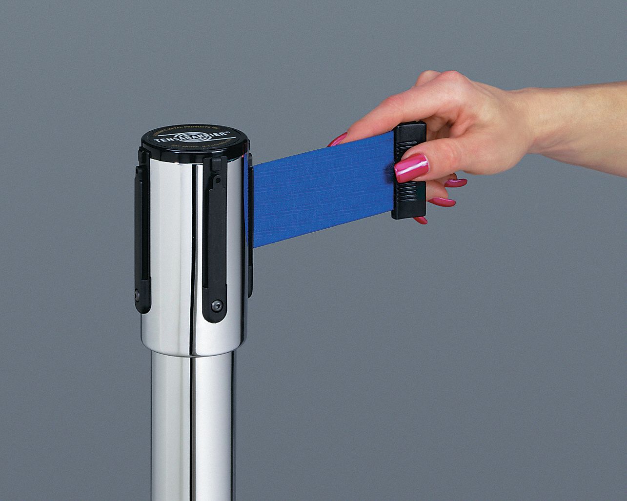 Indoor Post w/Tape,40 In,Blue - Grainger