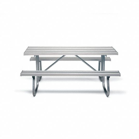 96 inW Rectangle Steel Picnic Table, Silver - Grainger