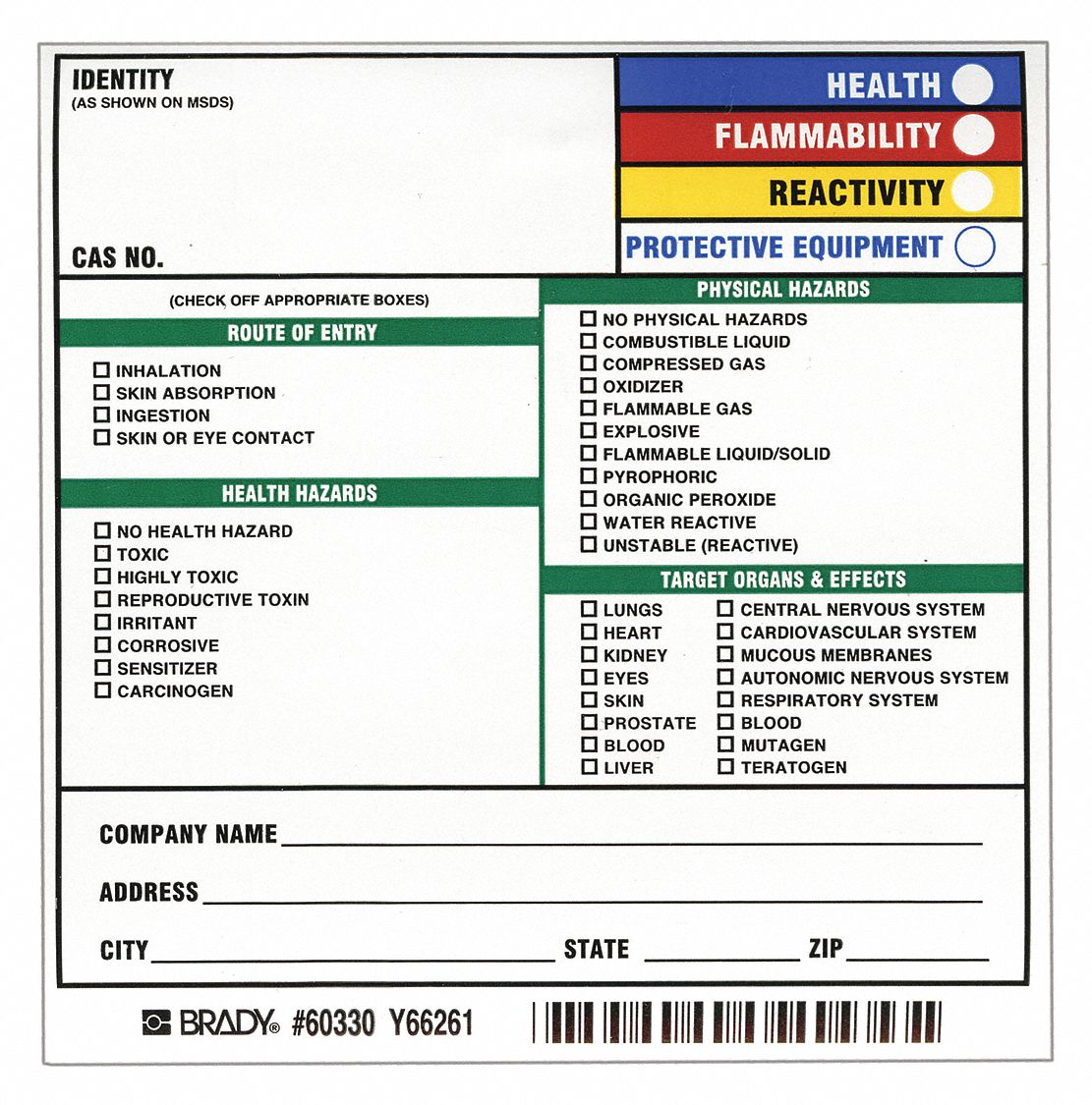 BRADY, 5 in Ht, 5 in Wd, Label - 8C071|60330 - Grainger