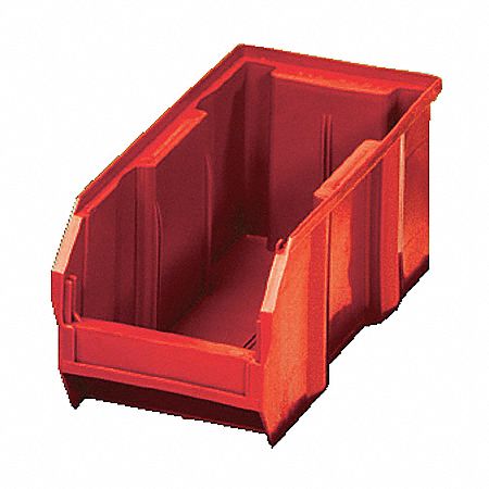 Hang and Stack Bin, Red, 13 1/2 in Outside Length, 5 1/2 in Outside ...