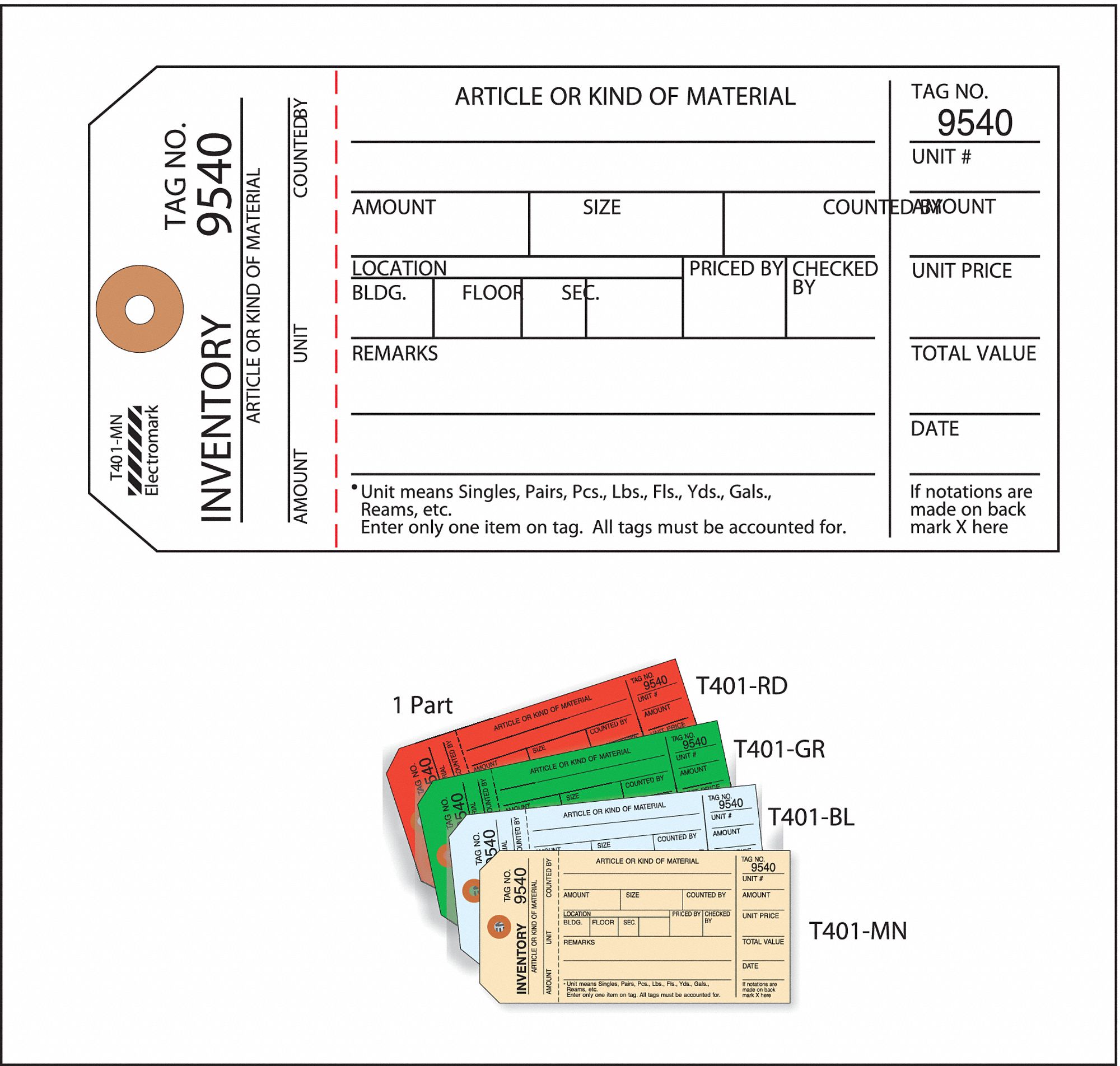 3 1/8 in Wd, 6 1/4 in Ht, Inventory Tag - 8CL33|Y602723 - Grainger